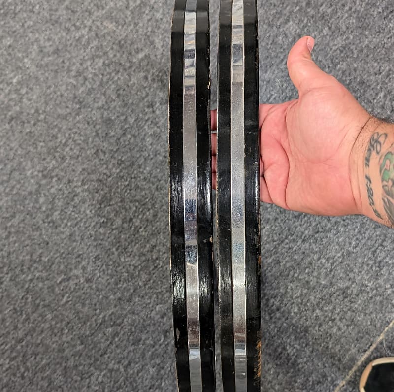 Slingerland 22" bass drum hoops - Black /chrome inlay | Reverb