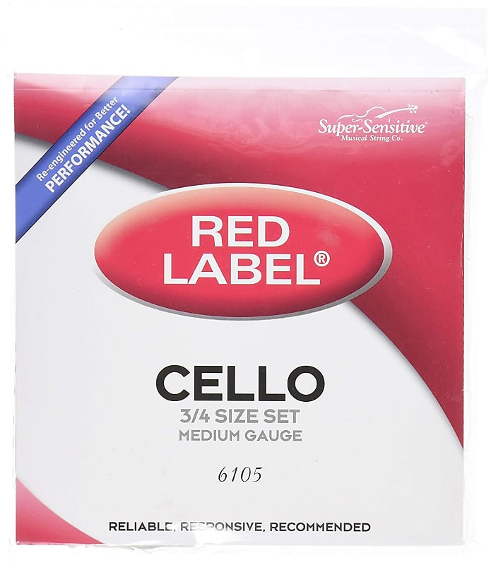 Super Sensitive Red Label 3/4 Size Cello Strings | Reverb