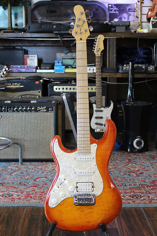 Dean Avalanche Strat MQ Quilted Top HSS Orange Sunburst Left | Reverb