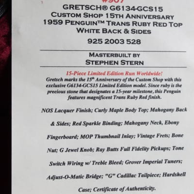 GRETSCH "Stephen Stern Custom Shop G6134-GCS15 15th | Reverb