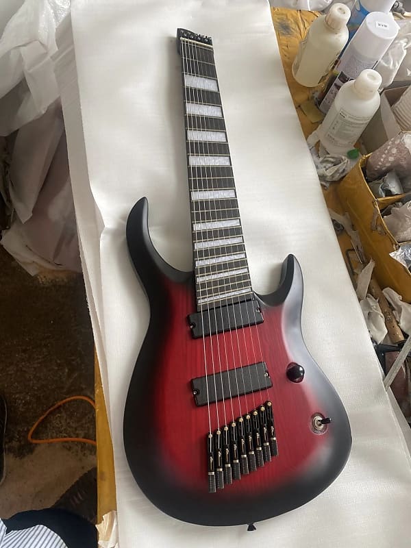 Red Burst 9 String Custom Fanned Fret Headless Electric | Reverb