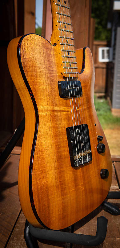 Warmoth Chambered Flame Koa Tele body, Roasted Maple Neck SS | Reverb