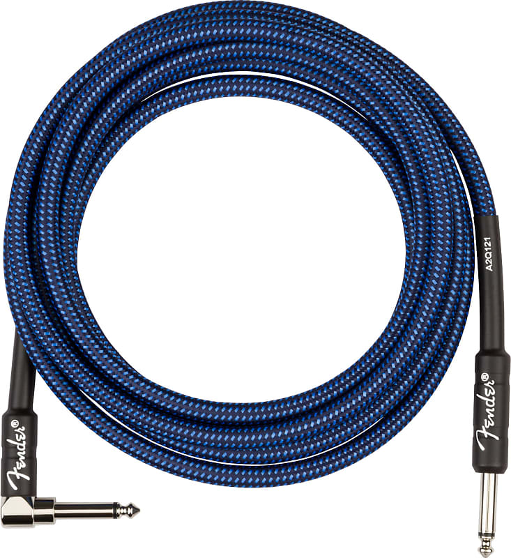 Fender 10' Professional Instrument Cable, Angled, Blue Tweed | Reverb