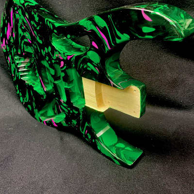 Green , Black and Pink Swirled basswood 6 string Jem style | Reverb