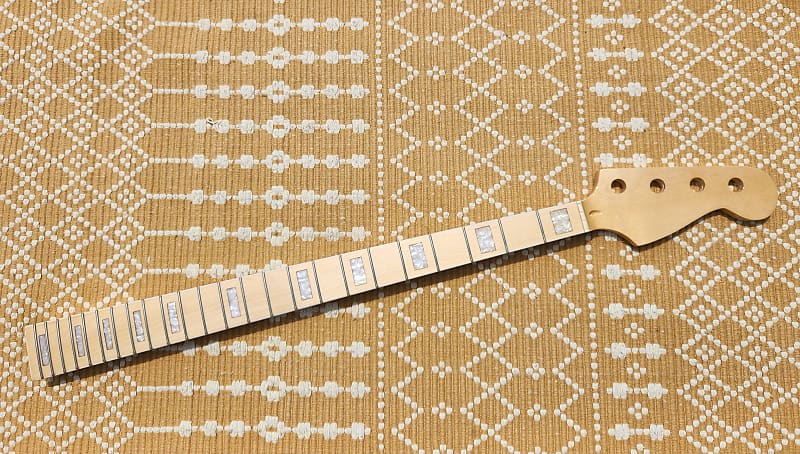 Fender jazz bass neck maple white pearloid pearl block inlays | Reverb