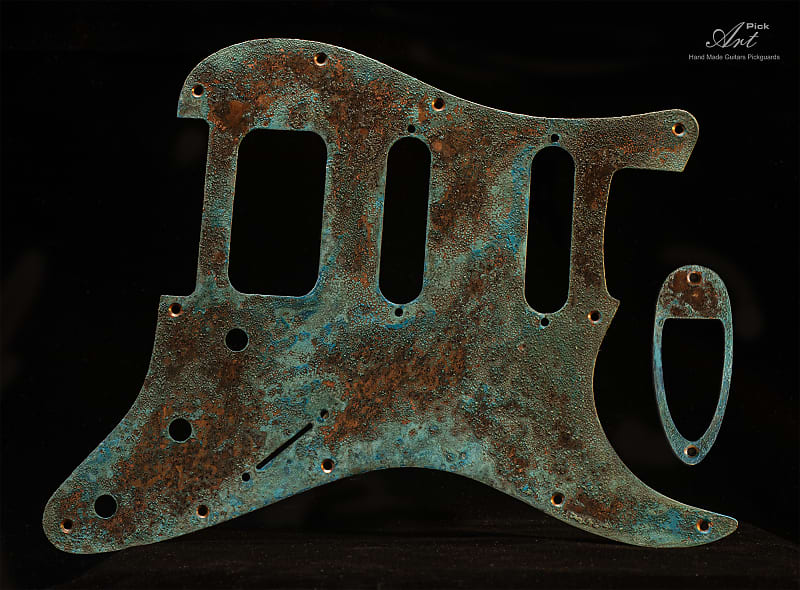 Stratocaster HSS Pickguard SET-of-2 "Blue Rusty" Solid Copper | Reverb