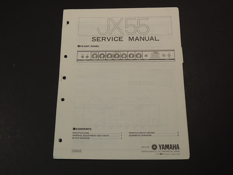 Yamaha JX55 Service Manual [Three Wave Music] | Reverb