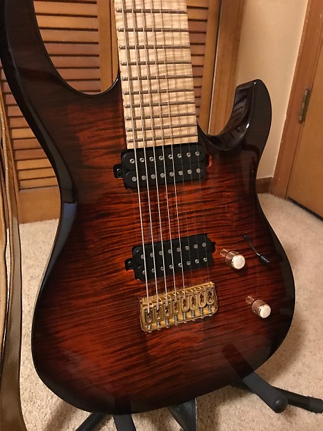 Kiesel DC800 8 String Neck Thru 2016 Orangeburst Flame top, | Reverb