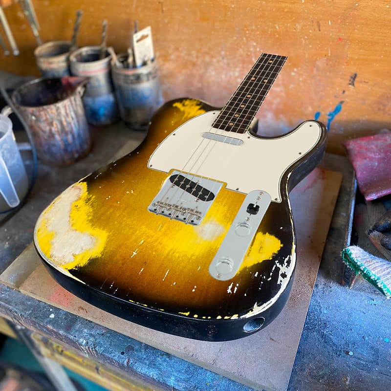 Telecaster body Heavy Relic, Sunburst, Nitro Paint, Made in | Reverb
