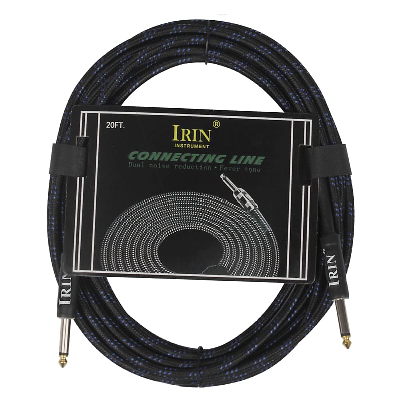 Irin Guitar and Bass 6m=20ft 6.3mm audio cable blue and black | Reverb