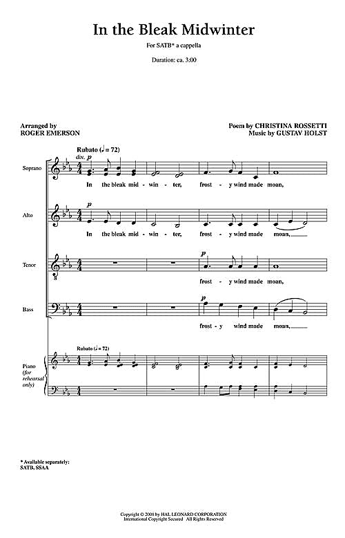 In The Bleak Midwinter Satb A Cappella Arranger Roger Emerson | Reverb