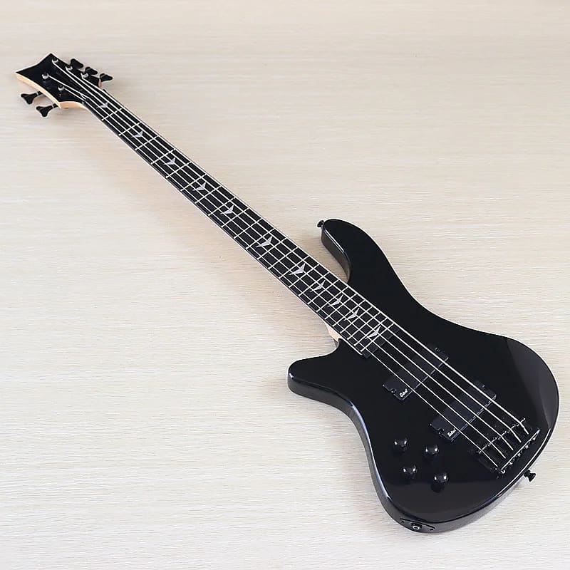 Black Left Handed 5 String Bass, Basswood Body, Maple Neck | Reverb