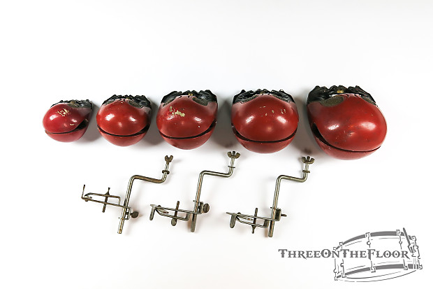 Leedy Temple Blocks 1920s-30s Red Enamel : Full 5-piece set | Reverb