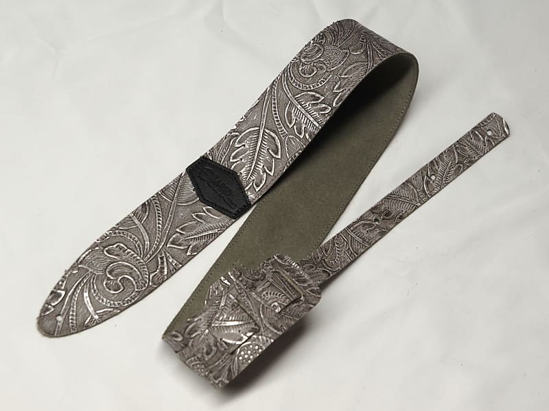 Luna Fern & Leaf Silver Leather Guitar Strap - NEW FOR 2022 | Reverb
