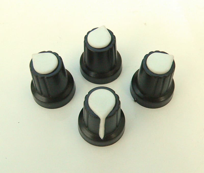 Four Black / White pointer knobs for mixer, guitar pedal | Reverb