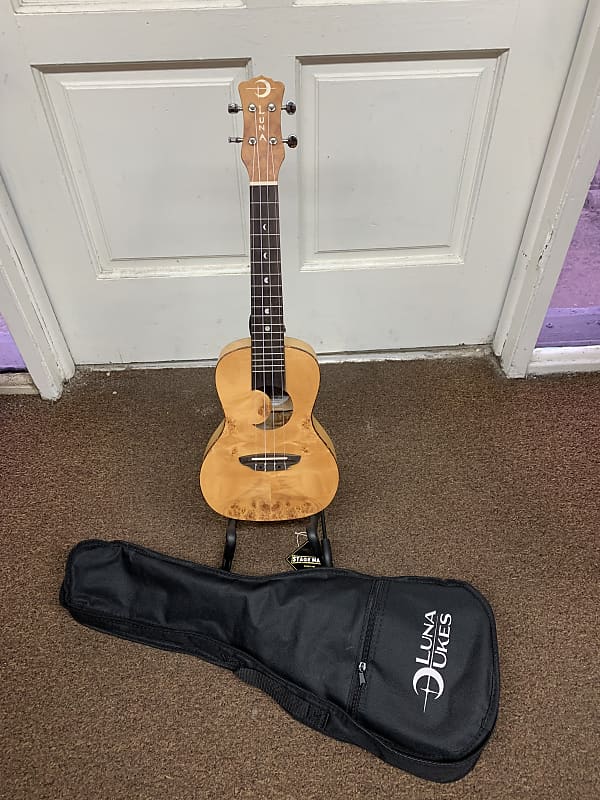 LUNA Exotic Maple Burl concert UKULELE new UKE - Crescent | Reverb