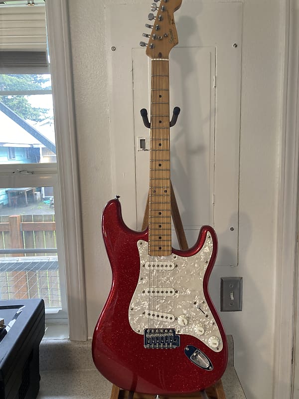 Squier Squier with E series MiJ neck - Red Sparkle | Reverb