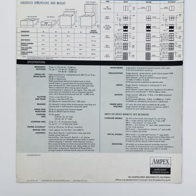 Ampex model 300 Tube Master Audio Recorder Brochure Spec | Reverb