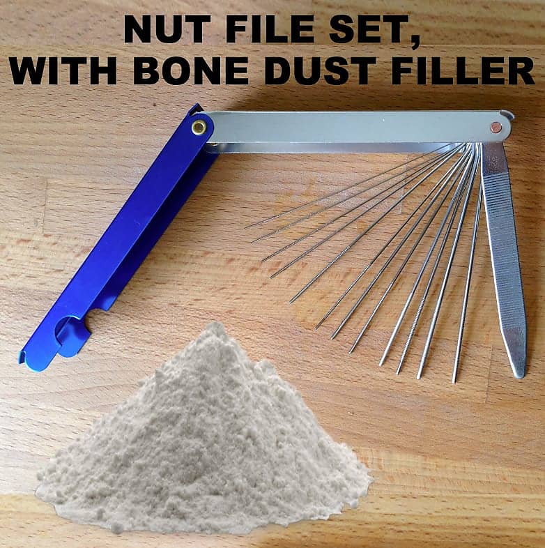 GUITAR NUT FILE SET WITH BONE DUST FILLER, BRIDGE REPAIR | Reverb