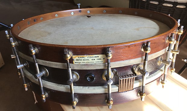 Carl Fischer Rare 20 lug snare drum Early 1900's Natural | Reverb