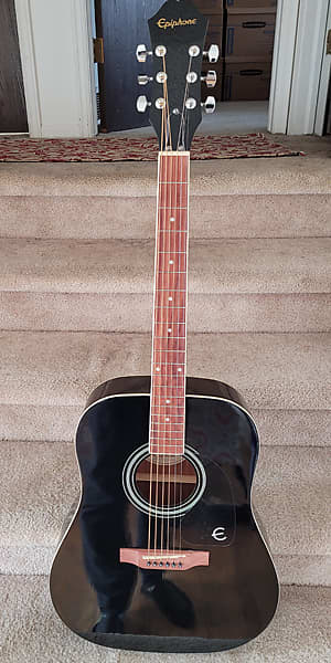 Epiphone FT100 Black Dreadnought Acoustic Guitar w/Gigbag. | Reverb