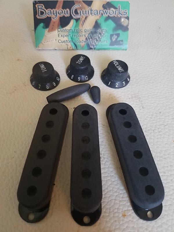 Fender Stratocaster Knobs and tips with covers black aged | Reverb