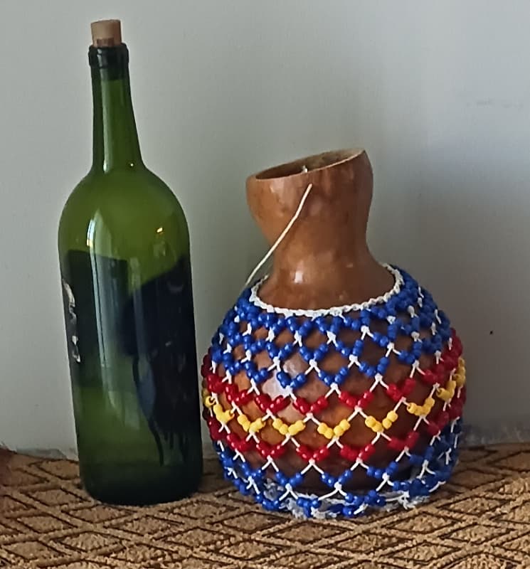 Medium-small West African-style netted gourd rattle (sekere) | Reverb