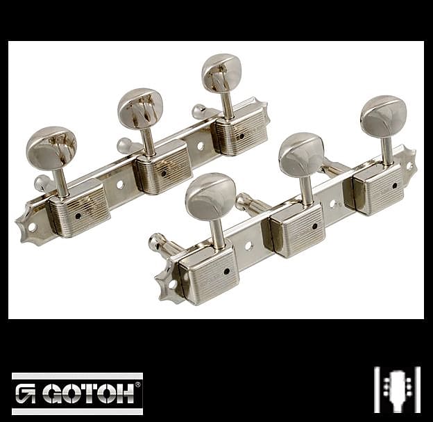 Gotoh 3x3 Vintage Metal Button Tuners on Strip, 15:1 - Nickel | Reverb