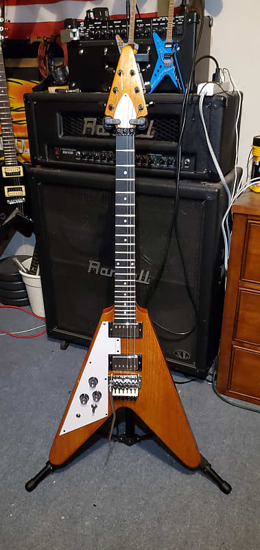 Left handed flying v - floyd rose, amber mahogany | Reverb