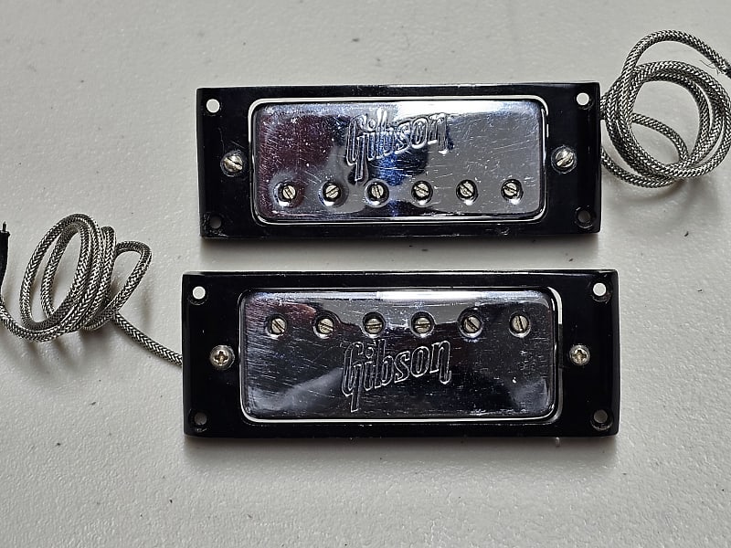 1971 Gibson Mini Humbucker Pickup Set - Embossed Covers - | Reverb