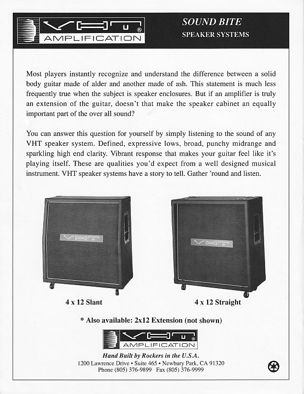 VHT- Speaker System Promotional Cut Sheet | Reverb
