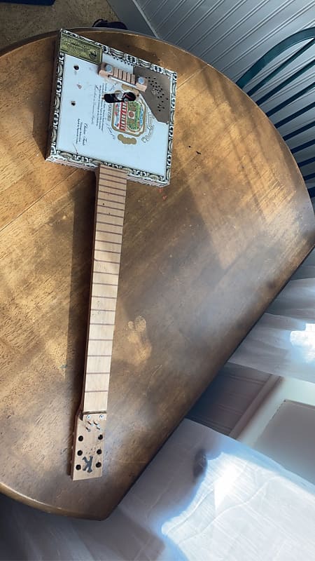 custom Cigar Box slide guitar 2017 white, copper, wood | Reverb