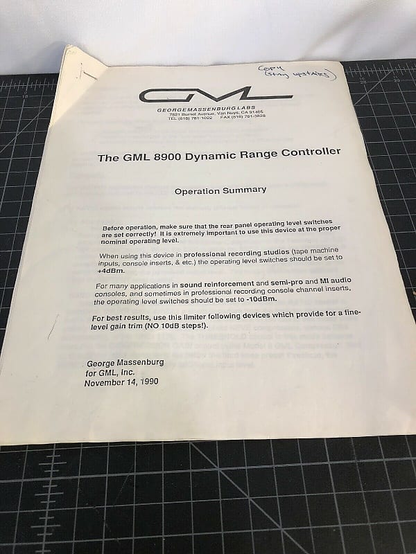 George Massenburg Labs GML Model 8900 Manual | Reverb UK