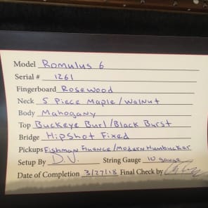 Acacia USA Custom Romulus Modern 6 Buckeye Burl Black Burst | Reverb