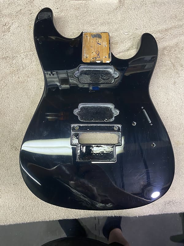 Squier 7 string body - Black gloss - Floyd Rose rout | Reverb