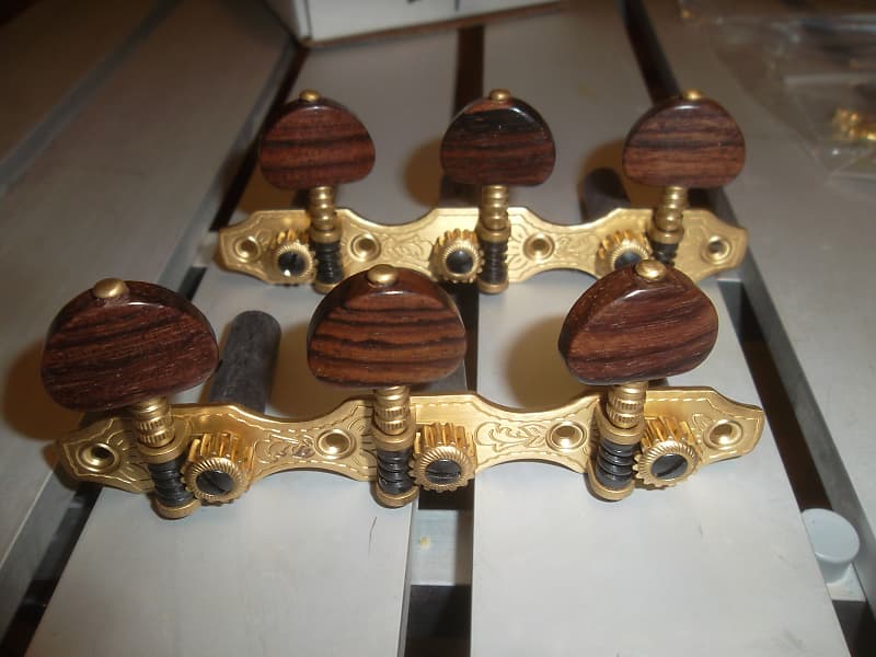 Rubner #4 tuners/ brushed brass w/ rosewood buttons | Reverb
