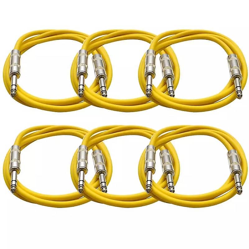 6 Pack Of 6 Foot Yellow Trs To Trs Patch Cables Pa/Dj Cords | Reverb