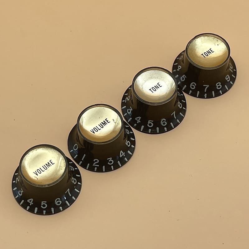 1960s Gibson Gold Insert Black Top Hat Knobs Vintage Original | Reverb