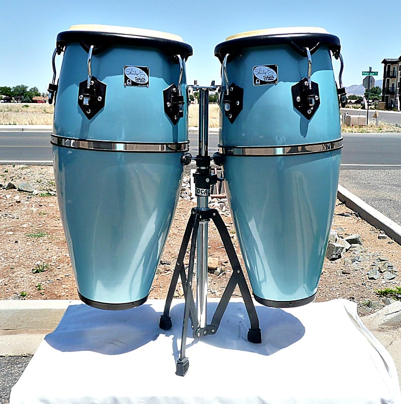 Toca Matched Pair of Sheila E Congas with Double Conga Stand | Reverb