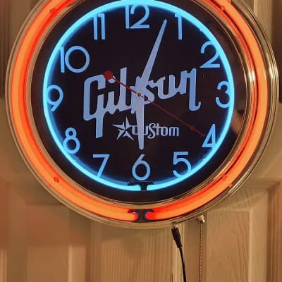 Gibson Guitars Custom Shop Double Neon Red/White Wall Clock | Reverb