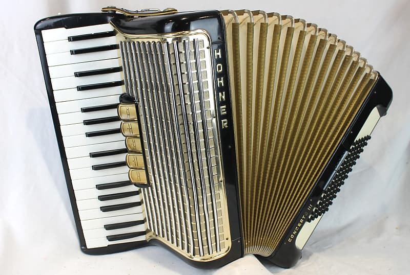 6723 - Black Gold Hohner Concerto III Piano Accordion LMM 34 | Reverb