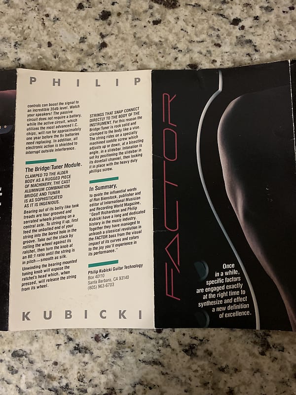 Philip Kubicki Factor Bass Brochure Catalog Pre Fender 80’s | Reverb