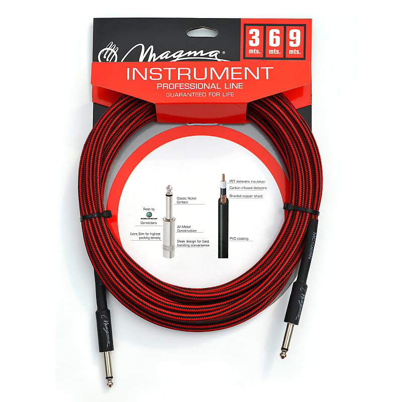 Magma Instrument Cable, 1/4" Right Angle Rean By Neutrix, Red | Reverb