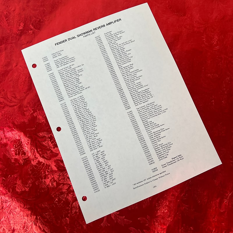 Fender Dual Showman Reverb Amplifier 1981 Parts List + | Reverb