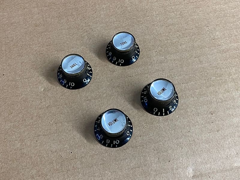 Gibson Vintage 1963 Black Reflector Knobs Silver Inserts SG | Reverb