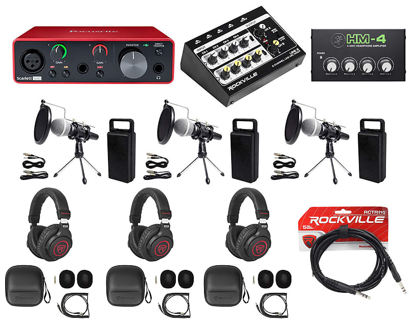 Focusrite 3-Person Podcast Podcasting Recording Kit | Reverb