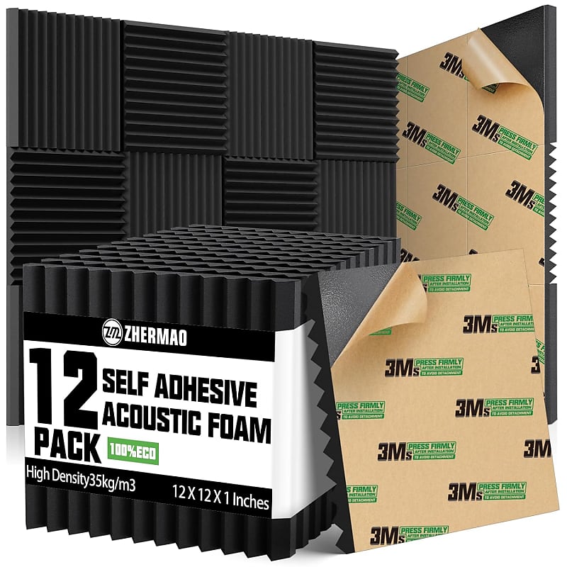 12 Pack Self-Adhesive Sound Proof Foam Panels, 1" X 12" X 12" | Reverb