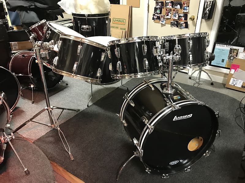 Ludwig Vintage 70's 7 piece drum set 1970 Black Cortex | Reverb