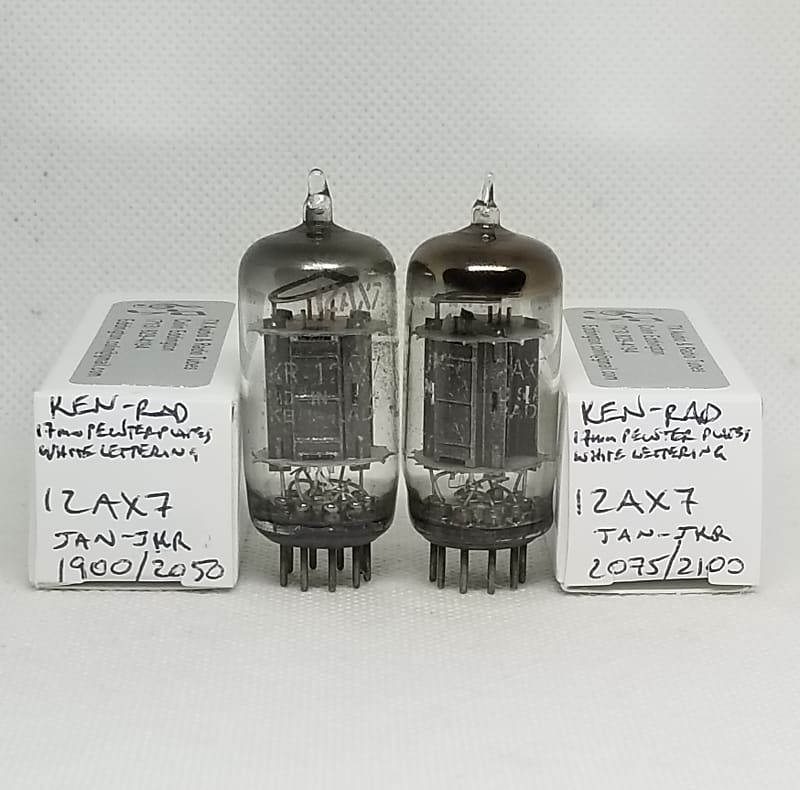Ken-Rad JAN 12AX7 Long Pewter Plates Matched (9.5%) Pair NOS | Reverb