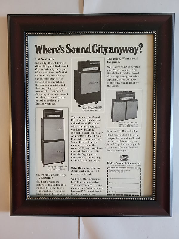 1975 Sound City Guitar Amplifiers Promotional Ad Framed Sound | Reverb